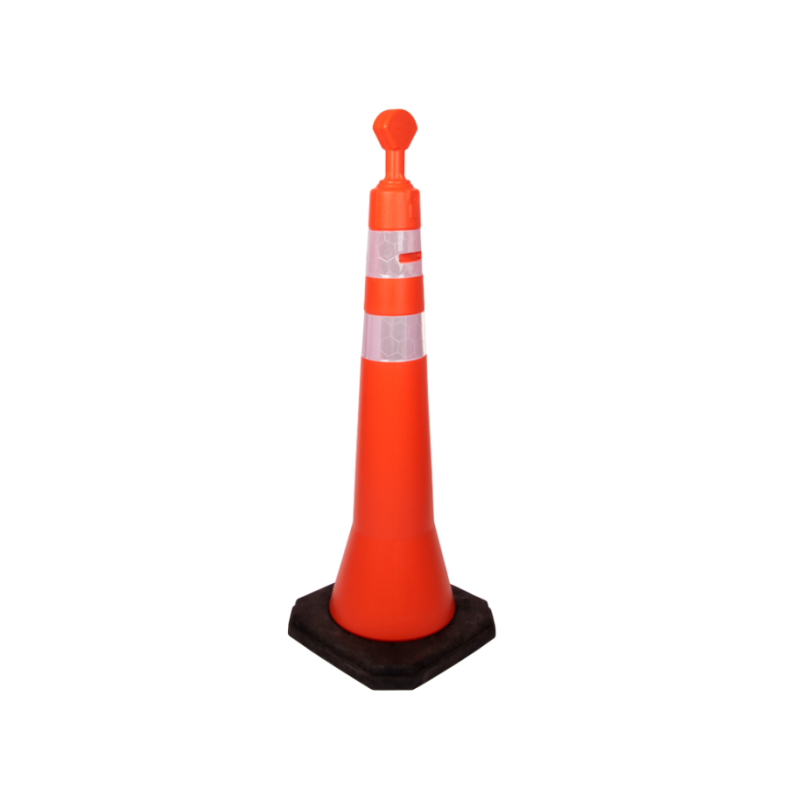 Cone Balizador Palito Laranja de Branco Refletivo com Base PL 4062-SP Plastcor